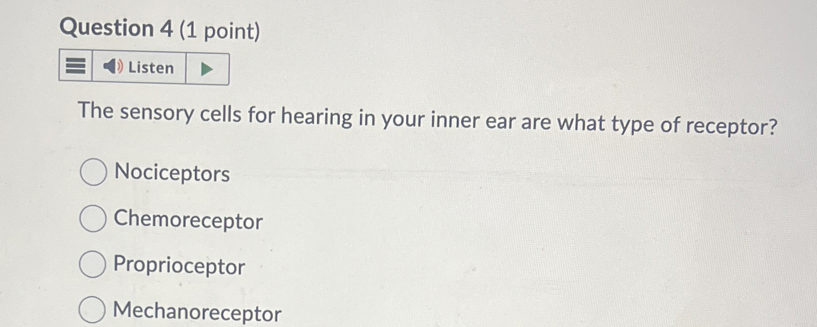 Solved Question 4 (1 ﻿point)ListenThe sensory cells for | Chegg.com