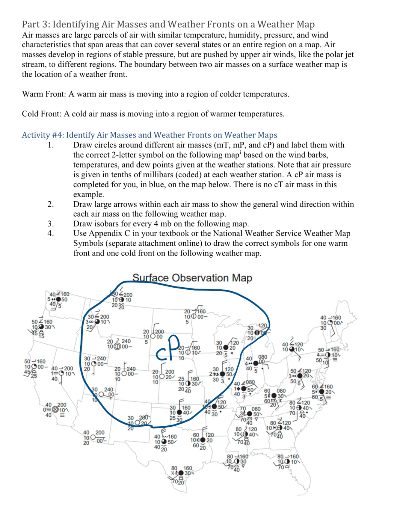 Solved Part 3: Identifying Air Masses and Weather Fronts on | Chegg.com