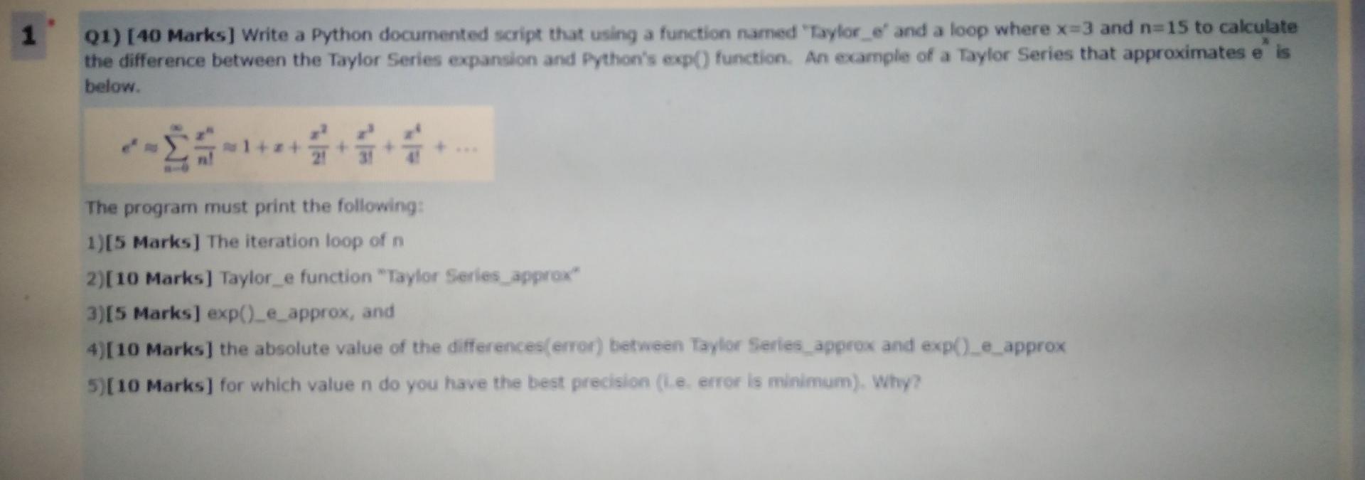 Solved 1 01) [40 Marks) Write a Python documented script | Chegg.com