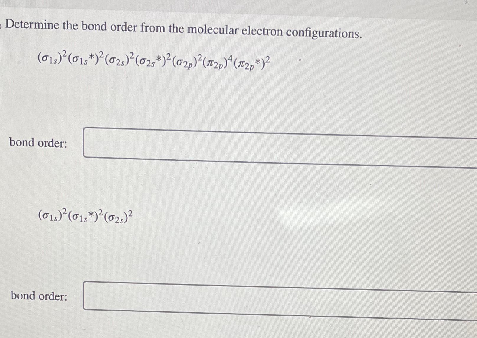 Solved Determine the bond order from the molecular electron | Chegg.com