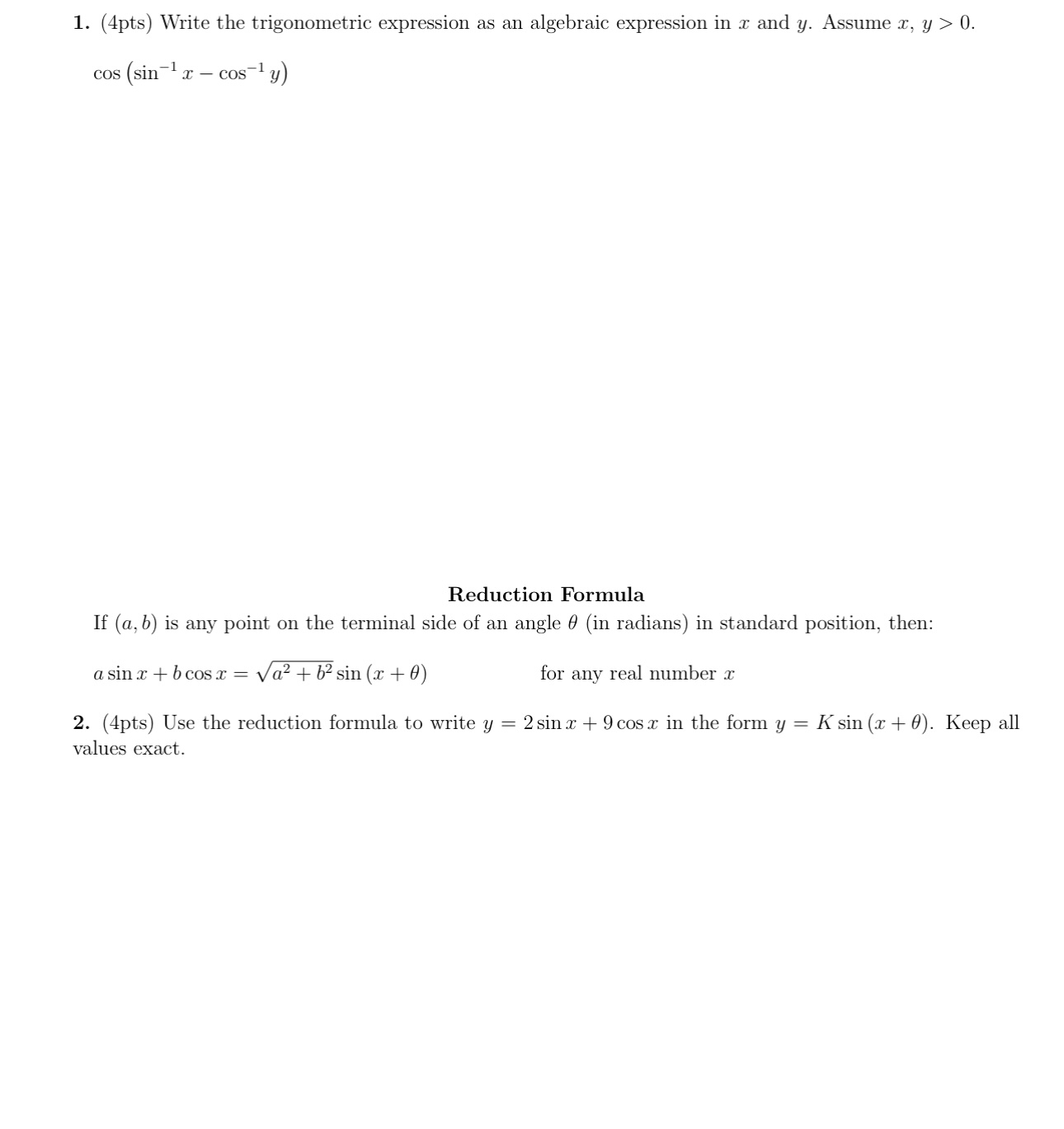 Solved (4pts) ﻿Write the trigonometric expression as an | Chegg.com