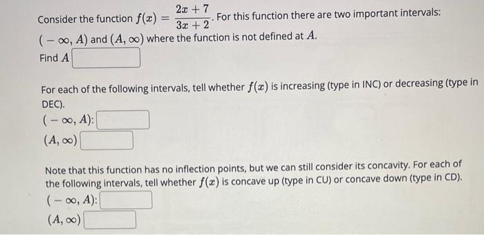 Solved Consider the function f(x)=3x+22x+7. For this | Chegg.com