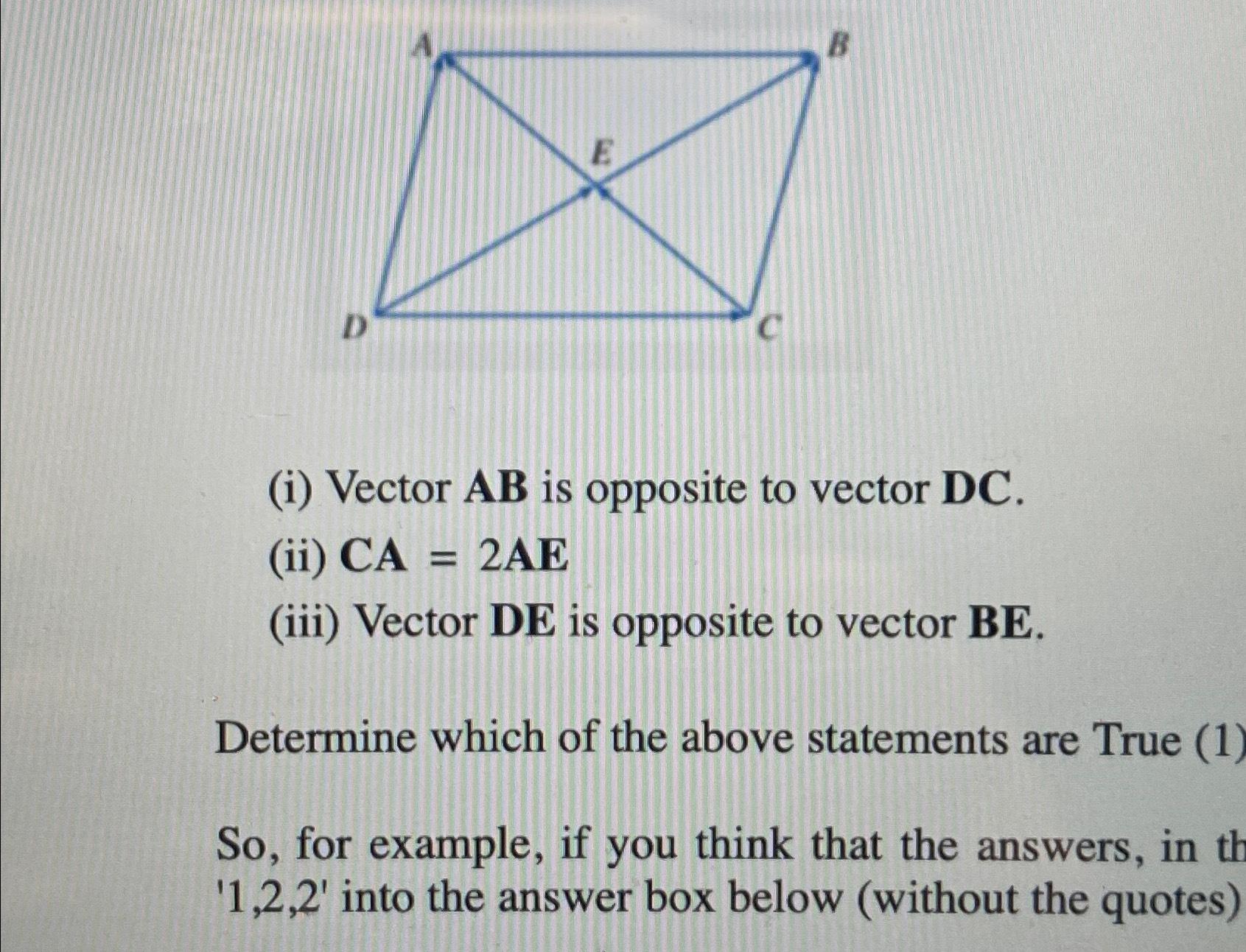 Solved (i) ﻿Vector AB ﻿is opposite to vector | Chegg.com