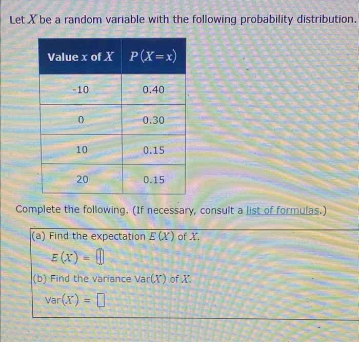 Solved Let X Be A Random Variable With The Following 9718