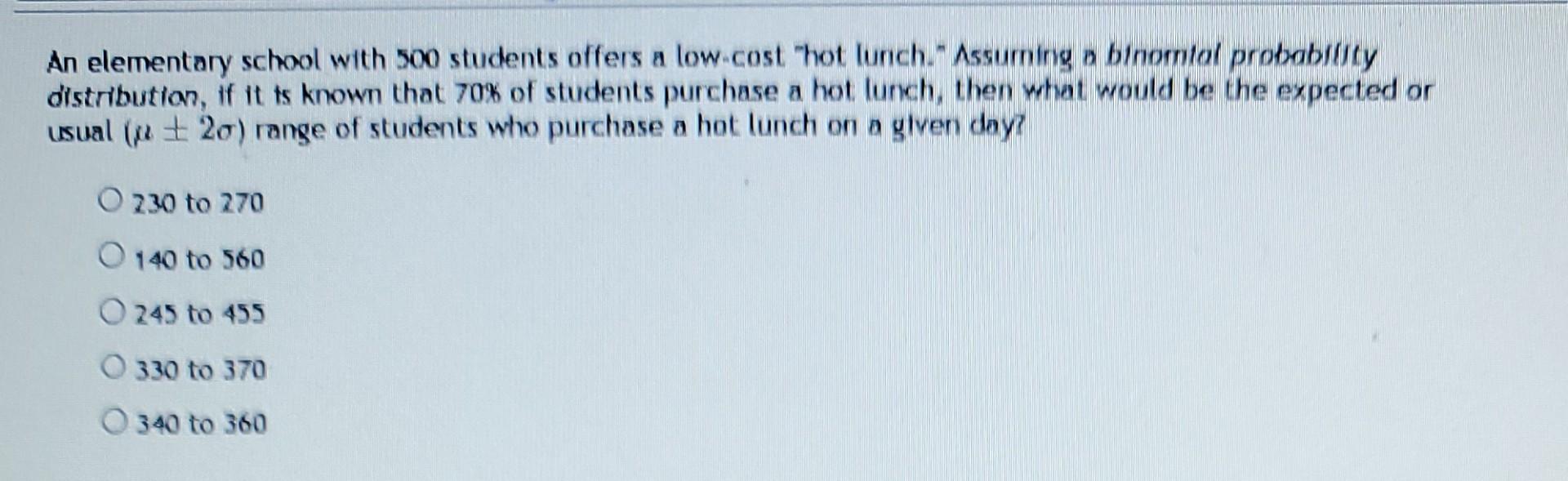 Solved An elementary school with 500 students offers a | Chegg.com