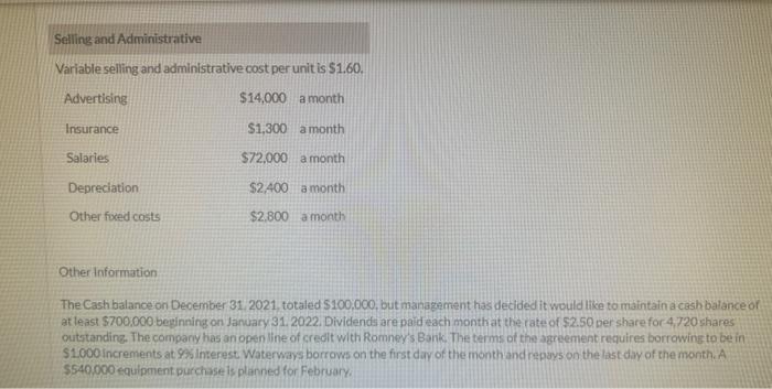 Solved Waterways Corporation is preparing its budget for the | Chegg.com