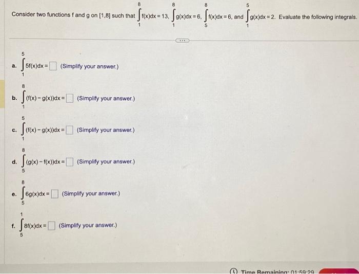 Solved Consider two functions f and g on [1,8] such that | Chegg.com