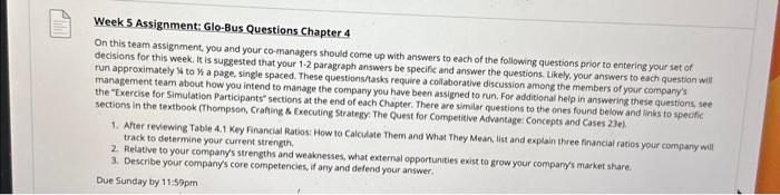 Solved Week 5 Assignment: Glo-Bus Questions Chapter 4 On | Chegg.com