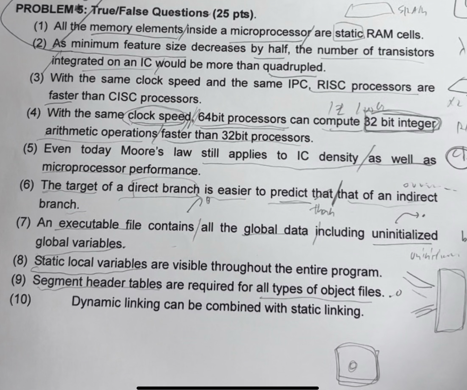Solved PROBLEM/5: True/False Questions (25 ﻿pts).(1) ﻿All | Chegg.com