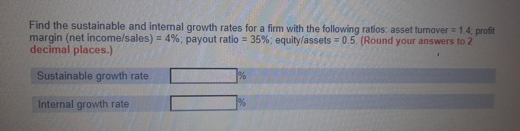 Solved Find the sustainable and internal growth rates for a | Chegg.com