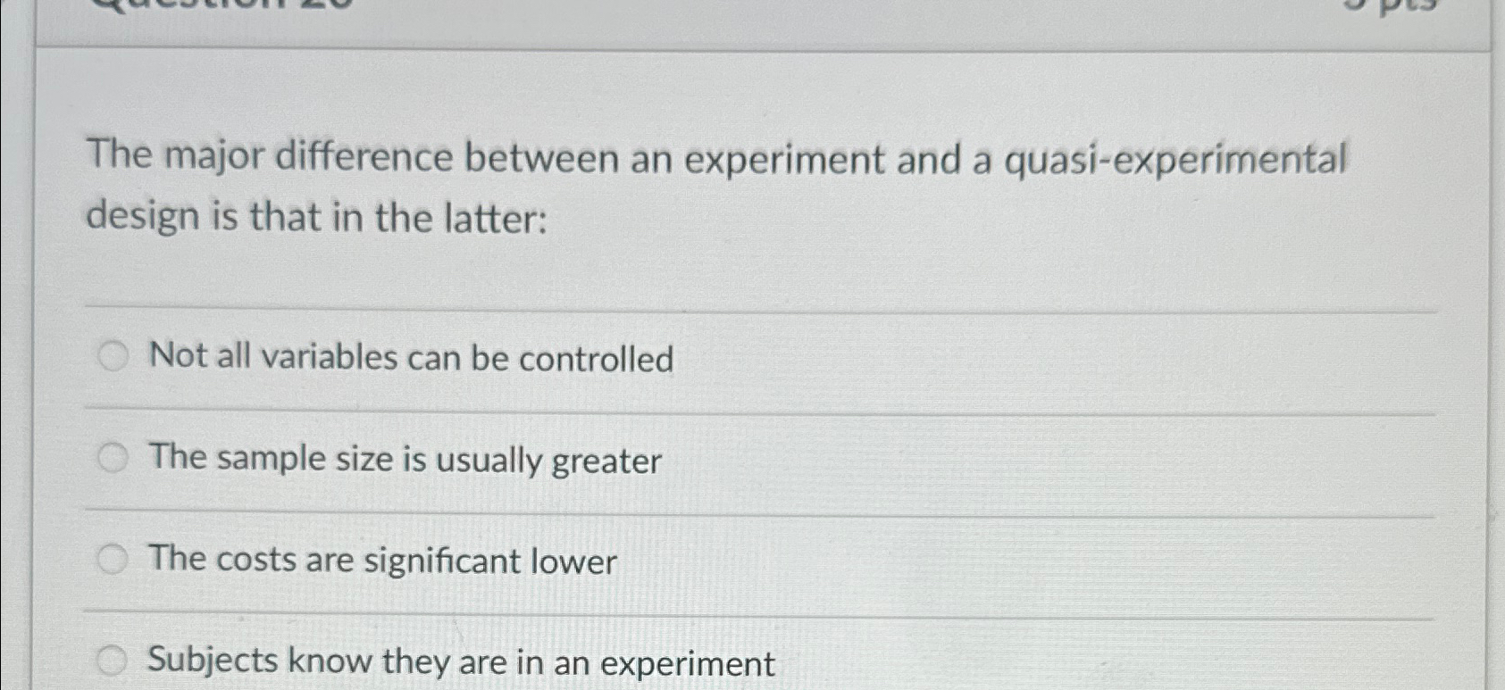 Solved The major difference between an experiment and a | Chegg.com