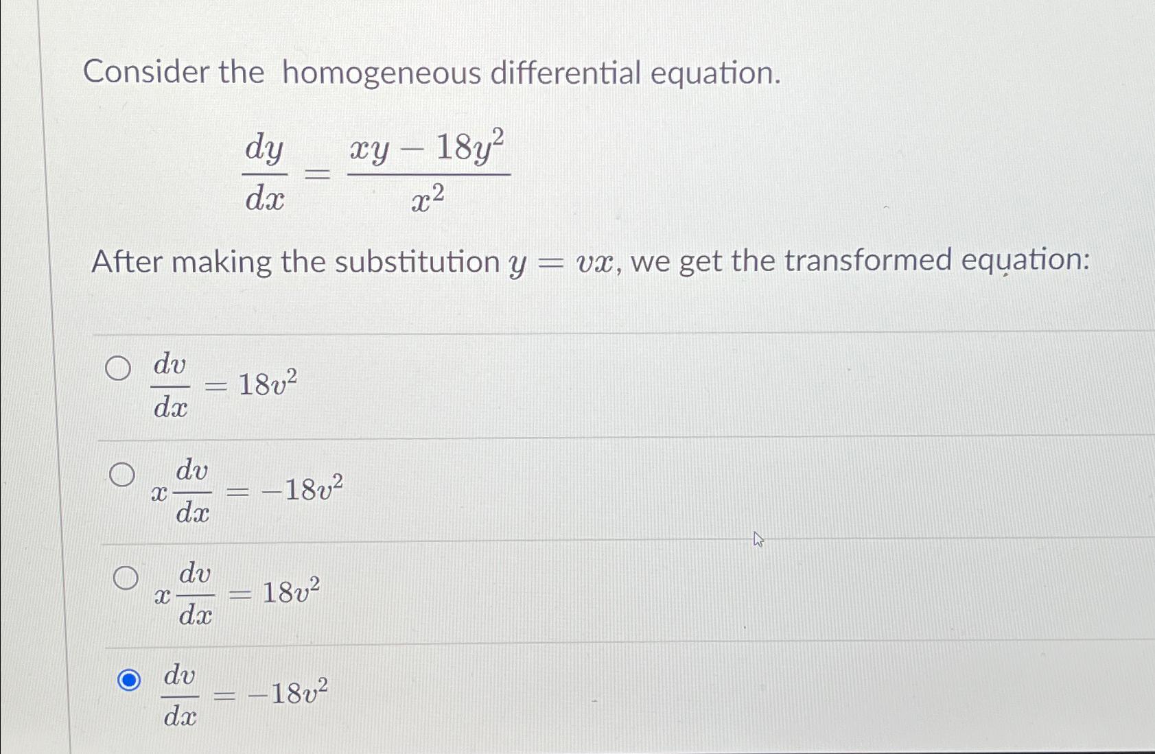 Solved Consider the homogeneous differential | Chegg.com