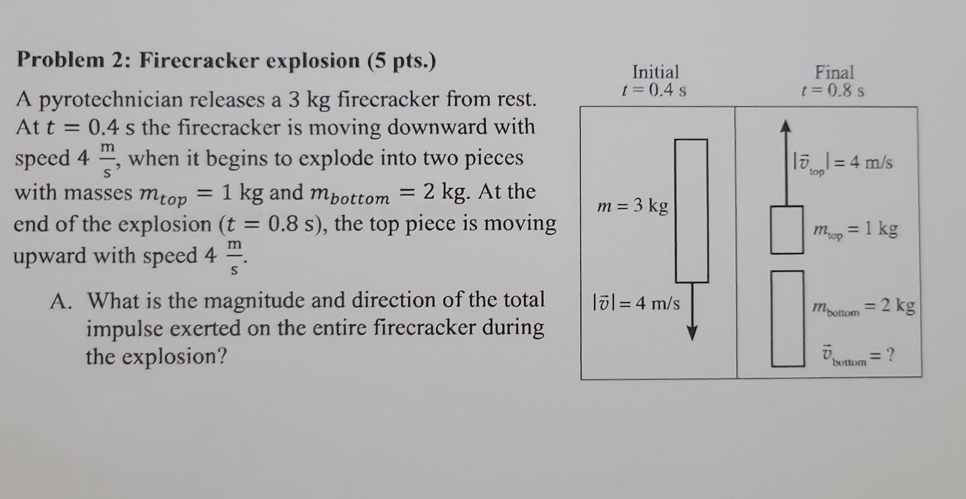 Solved Problem 2: Firecracker explosion (5 pts.) A | Chegg.com