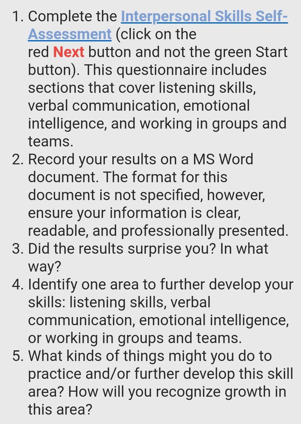 Solved 1 Complete The Interpersonal Skills Self Assessment Chegg