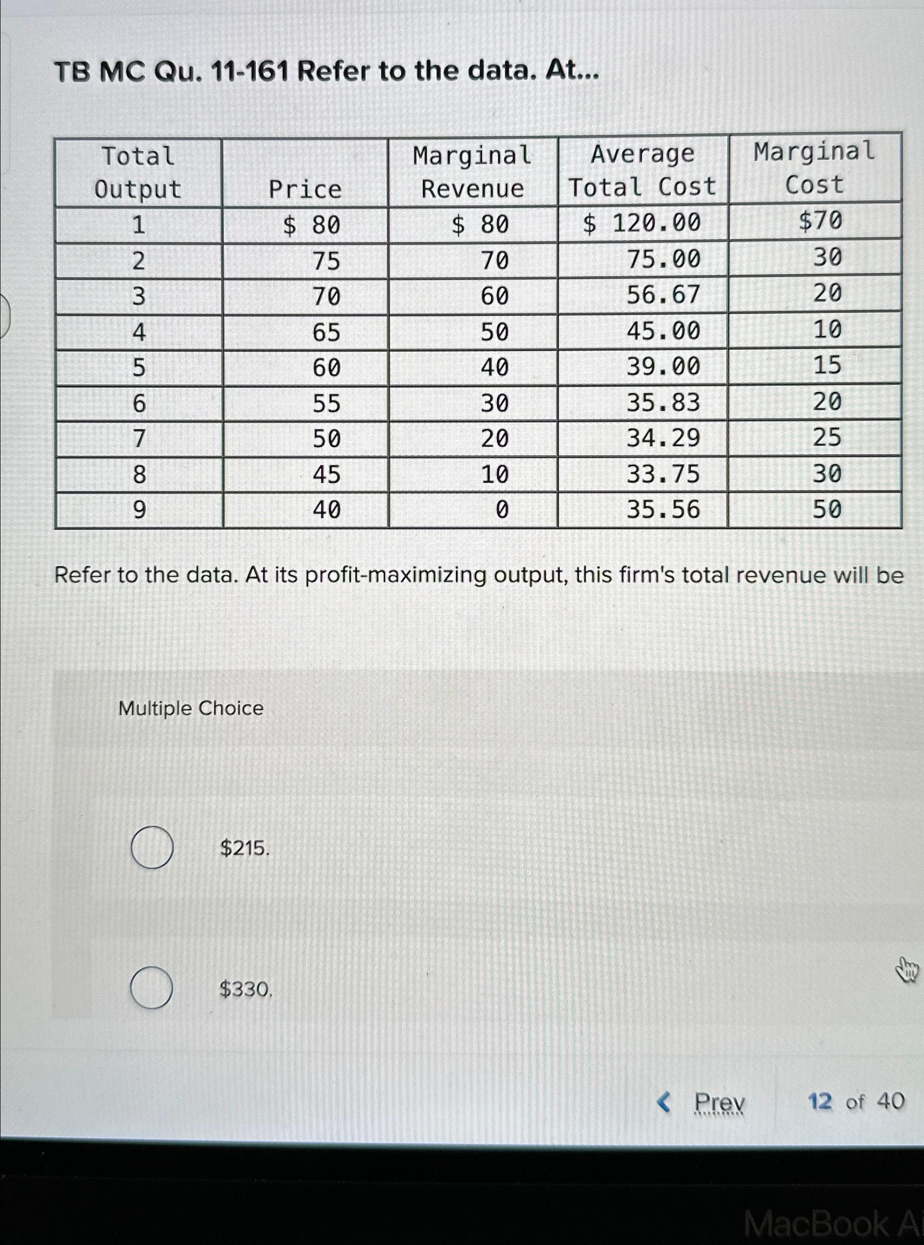 Solved TB MC Qu. 11-161 ﻿Refer to the data. | Chegg.com