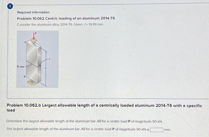 Solved Required information Problem 10.062 Centric loading | Chegg.com