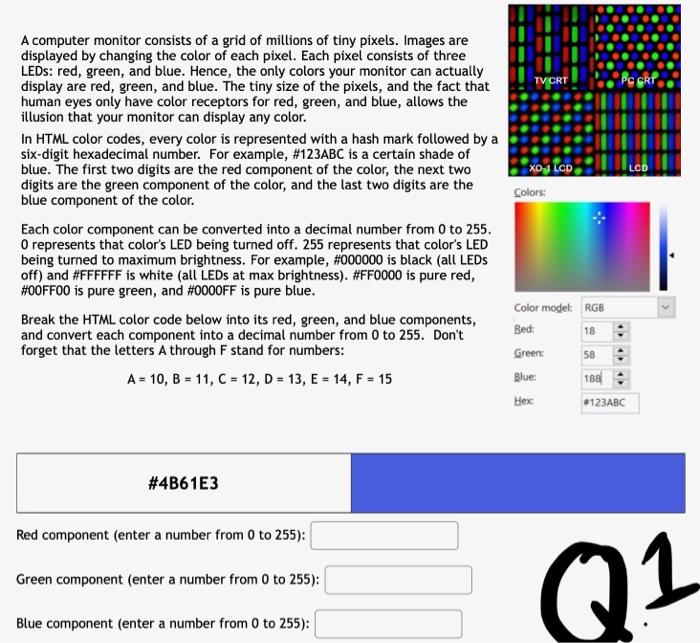Solved TV CRT PC GRP LCD XO 1 LCD Colors: A computer monitor | Chegg.com