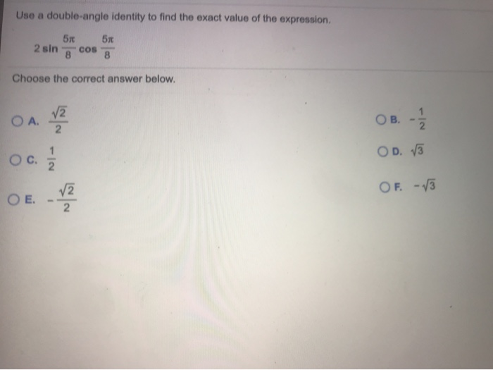 Solved Use a double-angle identity to find the exact value | Chegg.com