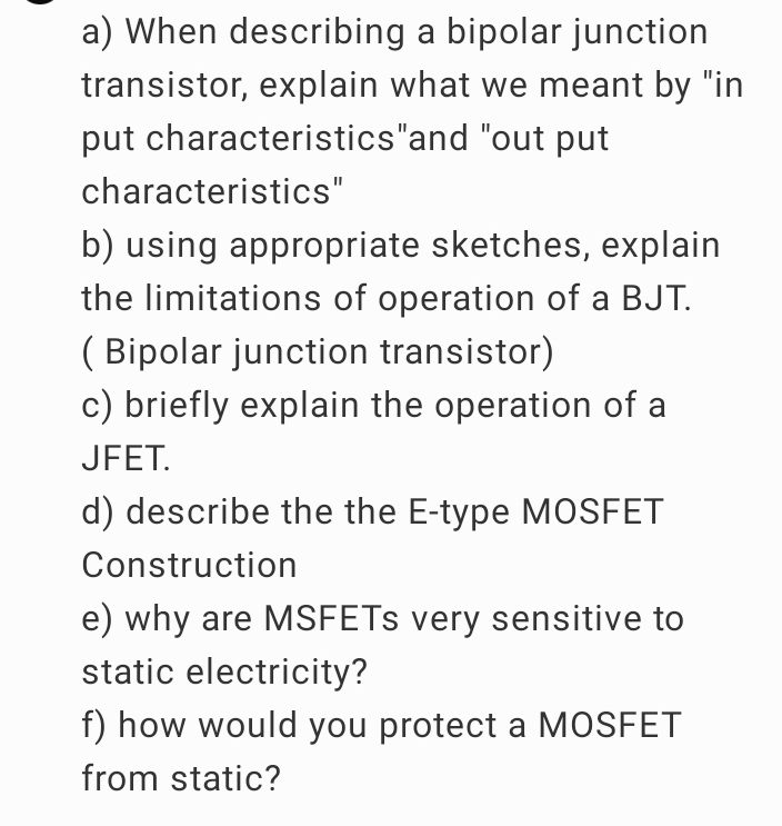 Solved a) ﻿When describing a bipolar junction transistor, | Chegg.com