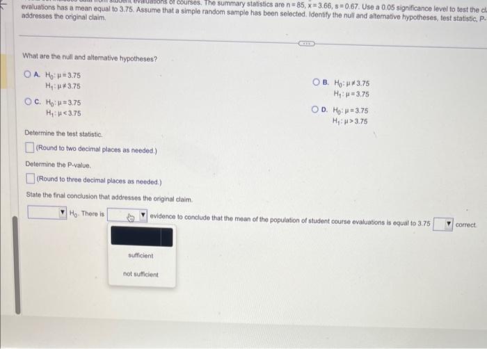 Solved A data set indudes data trom stusent evaluatons of | Chegg.com