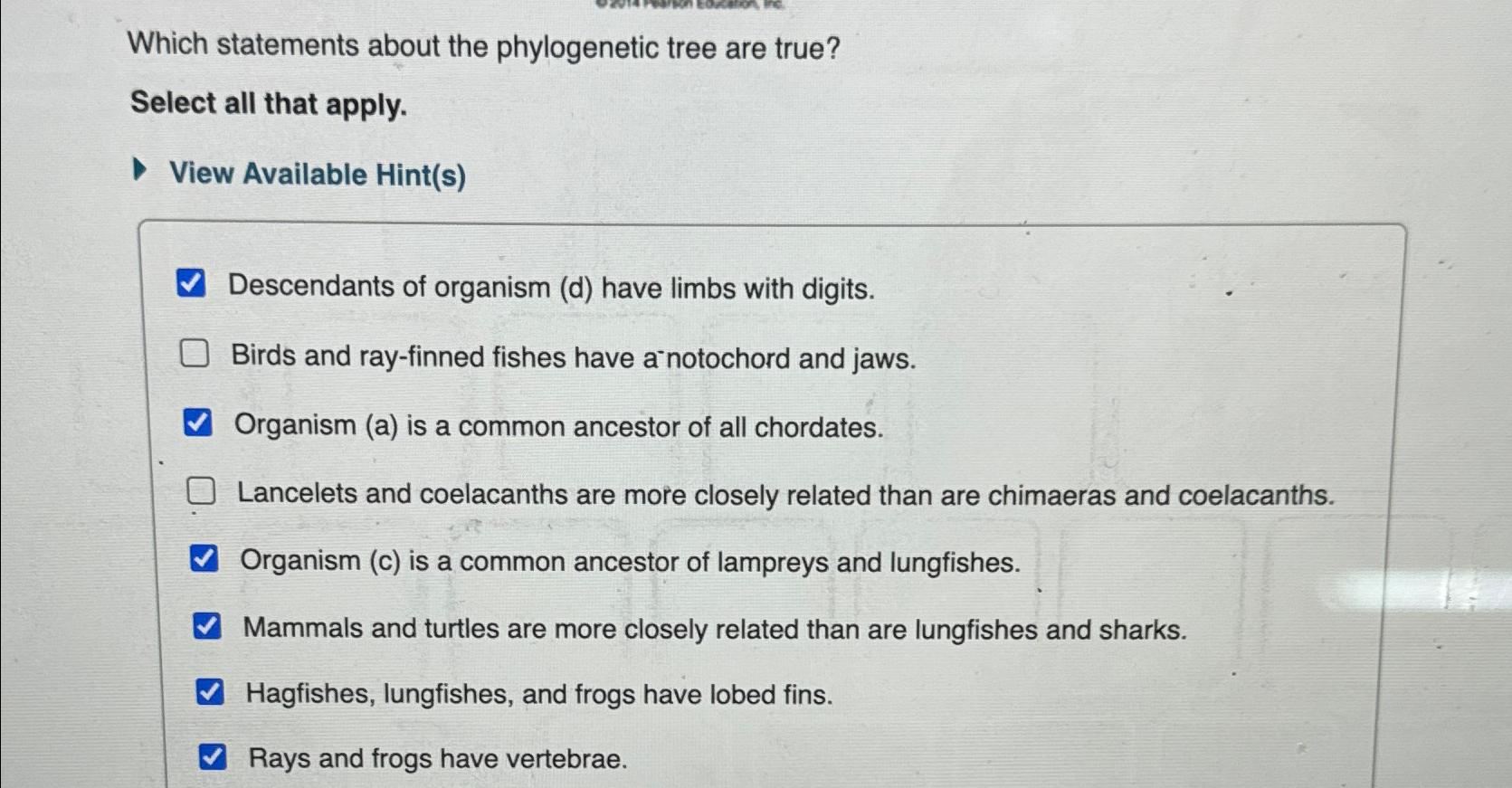 Solved Which statements about the phylogenetic tree are | Chegg.com