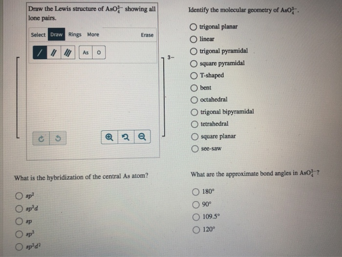 Solved showing all Draw the Lewis structure of Aso lone | Chegg.com