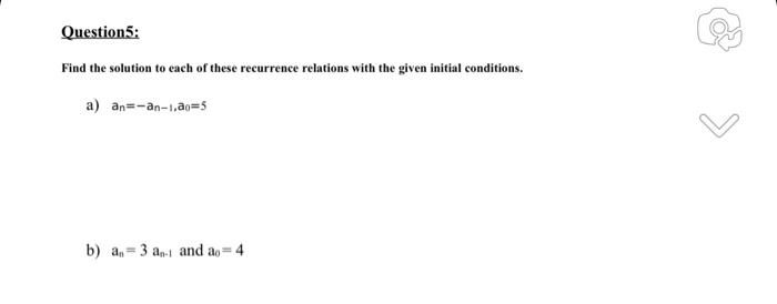 Solved Find the solution to each of these recurrence | Chegg.com