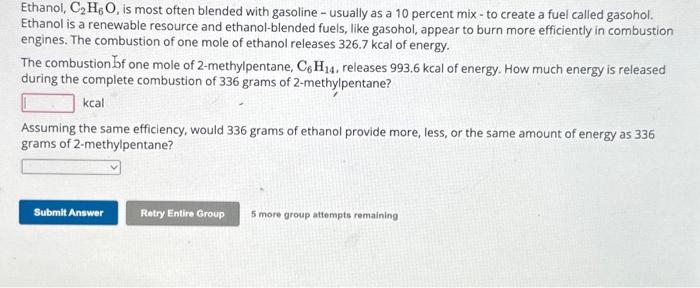 Solved Ethanol, \\( \\mathrm{C}_{2} \\mathrm{H}_{6} | Chegg.com