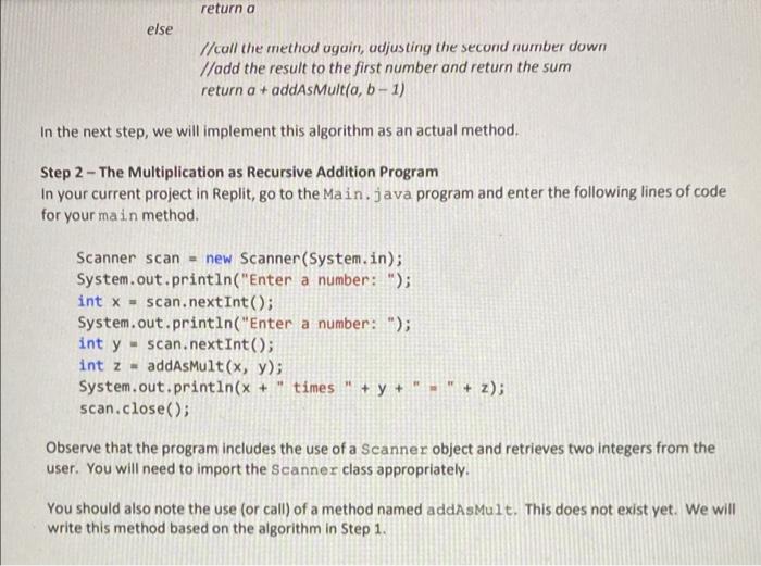 Solved Step 1 - Multiplication as Recursive Addition | Chegg.com