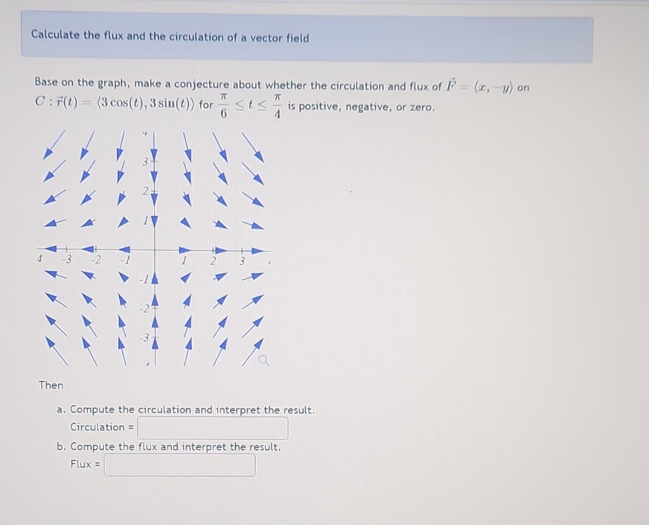Solved Calculate the flux and the circulation of a vector | Chegg.com