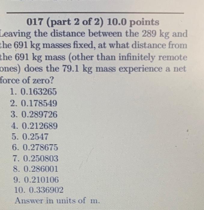 Solved 016 (part 1 of 2) 10.0 points Objects with masses of | Chegg.com