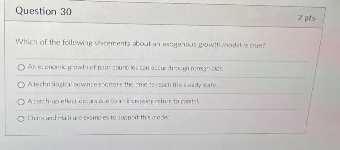 Solved Which of the following statements about an exogenous | Chegg.com