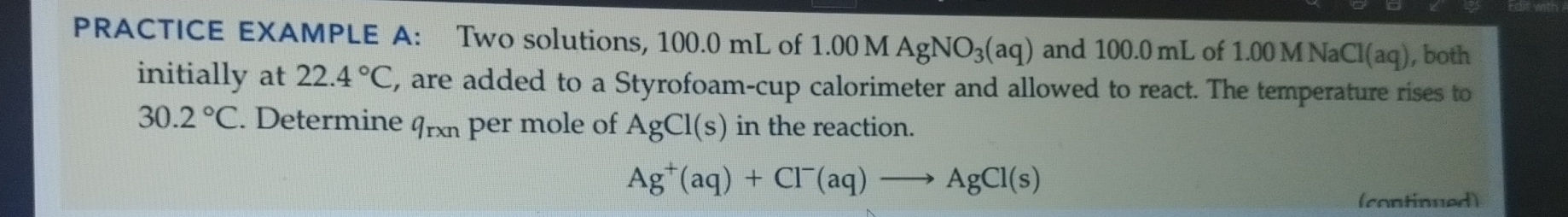 Solved PRACTICE EXAMPLE A: Two solutions, 100.0 ﻿mL of | Chegg.com