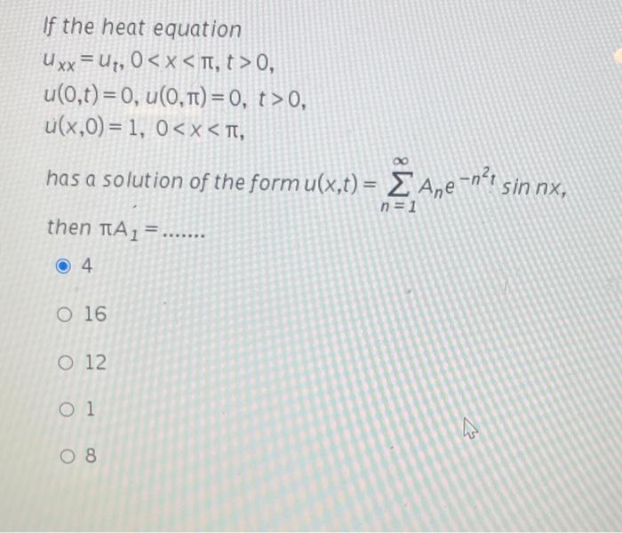 Solved If the heat equation uxx=ut,0 | Chegg.com