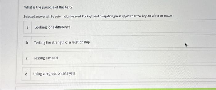 Solved What is the purpose of this test? Selected answer | Chegg.com