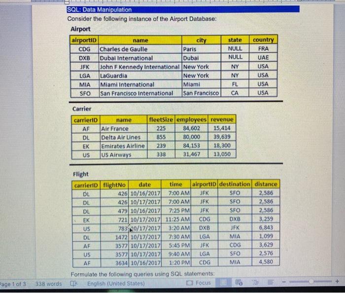 Solved SQL: Data Manipulation Consider the following | Chegg.com