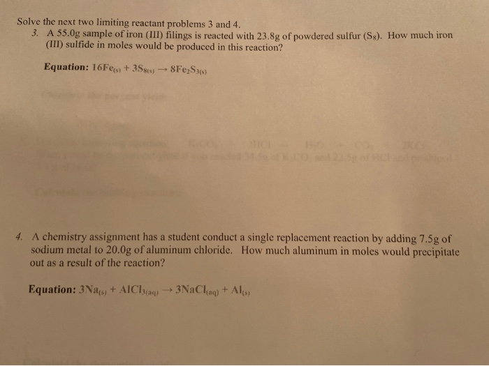 Solved Solve the next two limiting reactant problems 3 and | Chegg.com