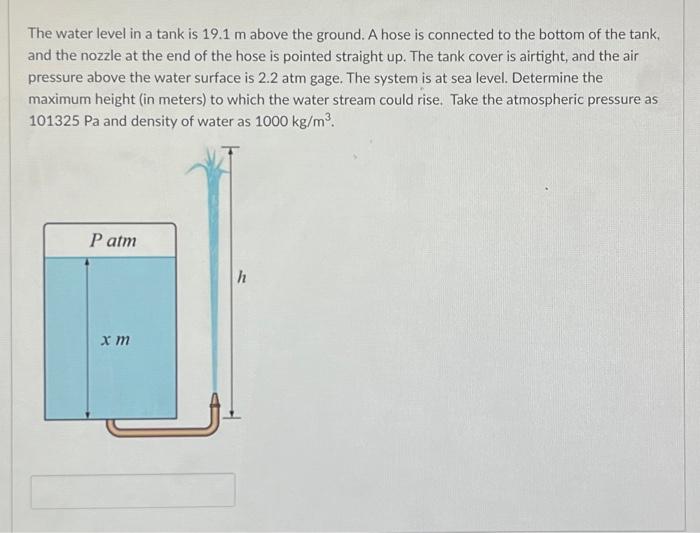 Solved The water level in a tank is 19.1 m above the ground. | Chegg.com