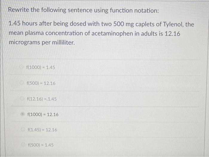 Solved f(t) micrograms per milliliter gives the mean plasma | Chegg.com