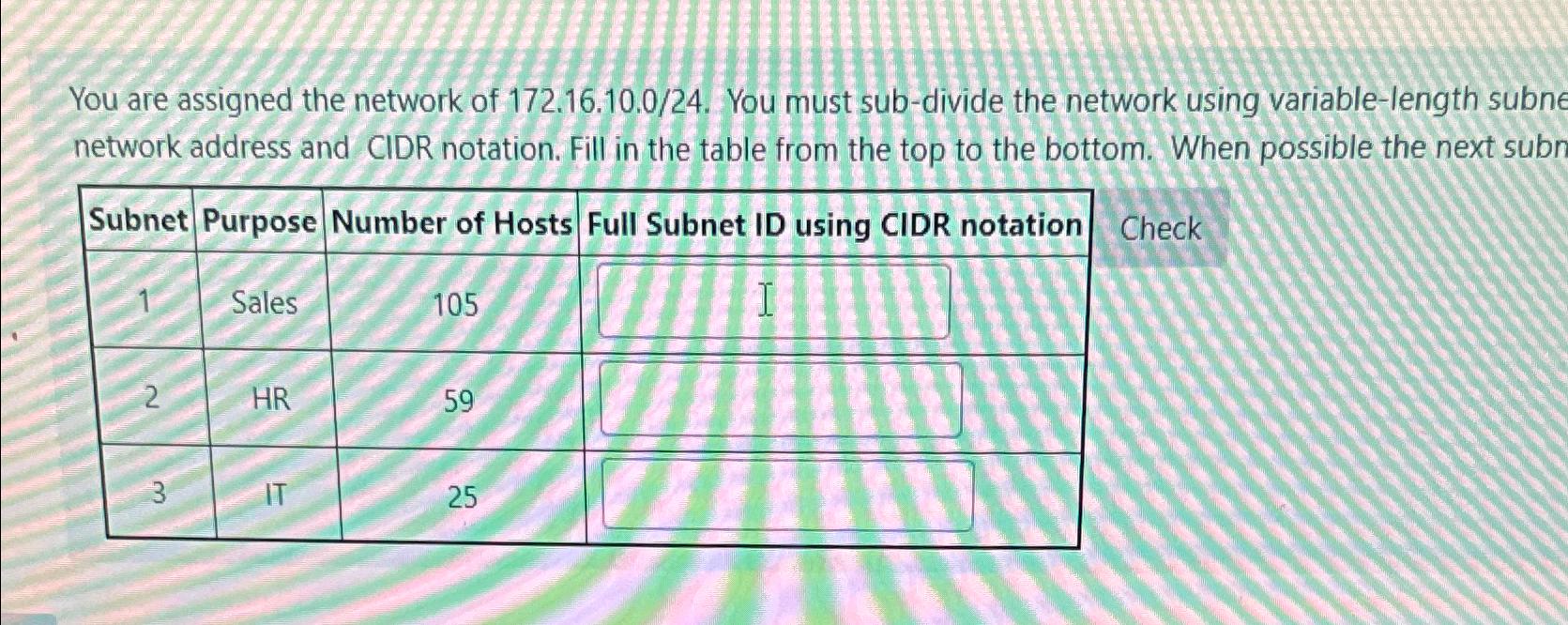 Solved You are assigned the network of 172.16.10.0/24. ﻿You | Chegg.com