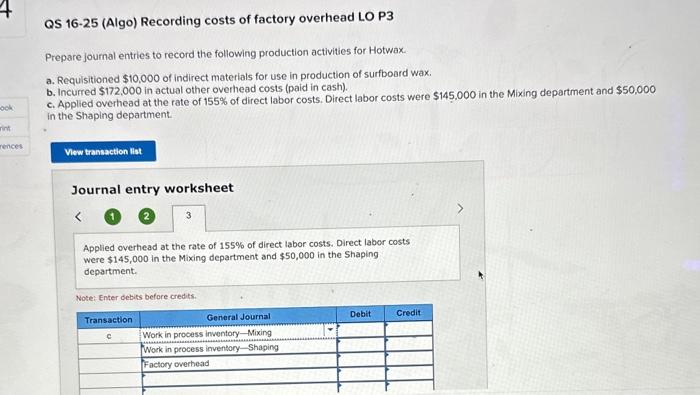 Solved QS 16-25 (Algo) Recording costs of factory overhead | Chegg.com