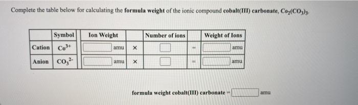 Solved Complete the table below for calculating the formula | Chegg.com