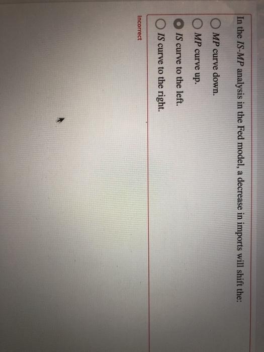 Solved In the IS-MP analysis in the Fed model, a decrease in | Chegg.com