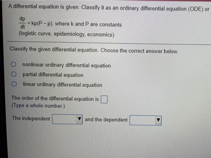 Solved A differential equation is given. Classify it as an | Chegg.com