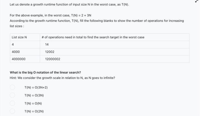 Solved Let Us Denote A Growth Runtime Function Of Input Size 5437