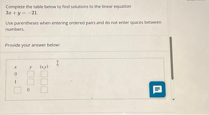 Solved Complete the table below to find solutions to the | Chegg.com