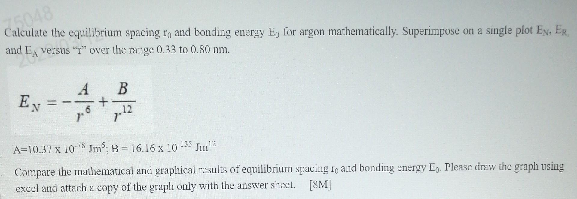 Solved CF04 Calculate the equilibrium spacing ro and bonding | Chegg.com