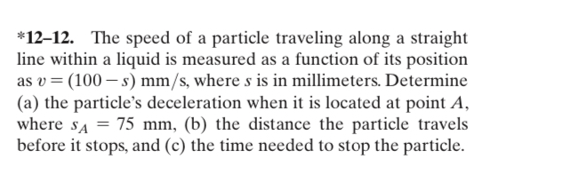 Solved *12-12. ﻿The speed of a particle traveling along a | Chegg.com