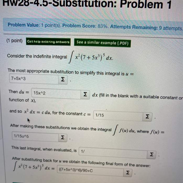 Solved HW28-4.5-Substitution: Problem 1 Www Problem Value: 1 | Chegg.com