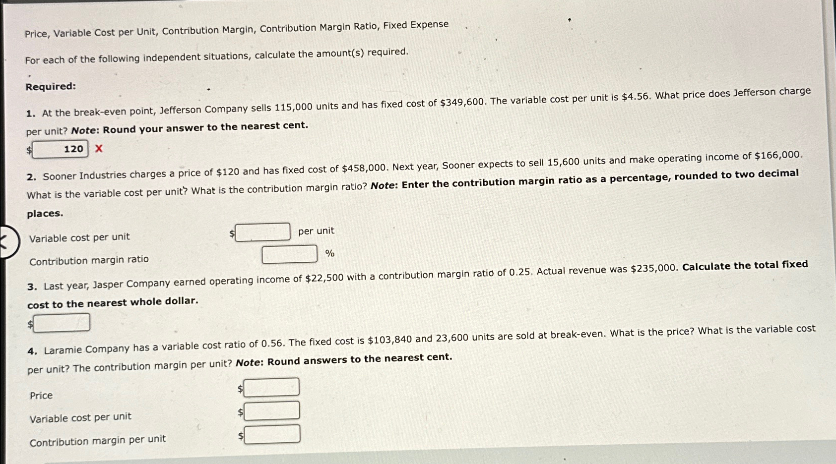 Solved Price, Variable Cost per Unit, Contribution Margin, | Chegg.com